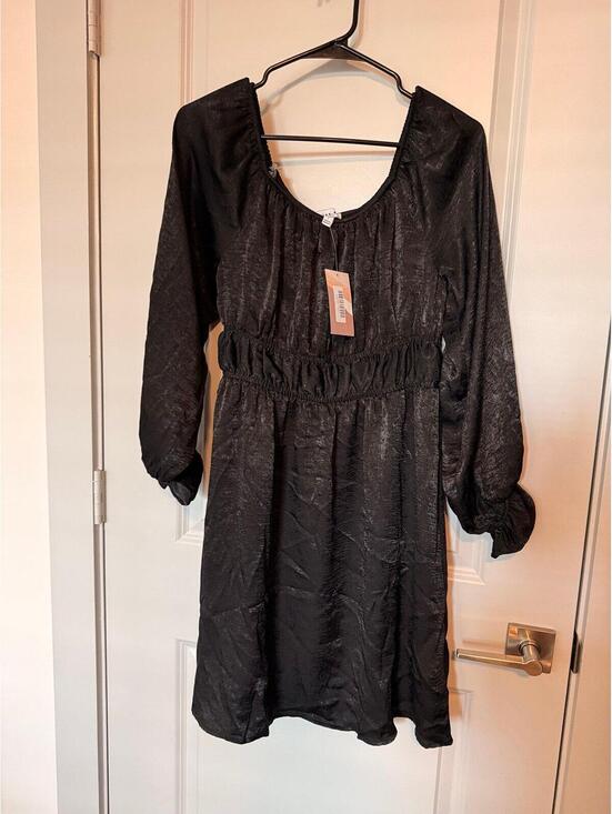 Gilli | Dresses | Nwt Gilli Black Satin Mini Dress Smocked Waist Womens ...